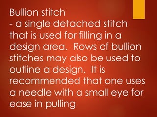 EMBROIDERY STITCHES DEFINITION.pptx emb | PPT
