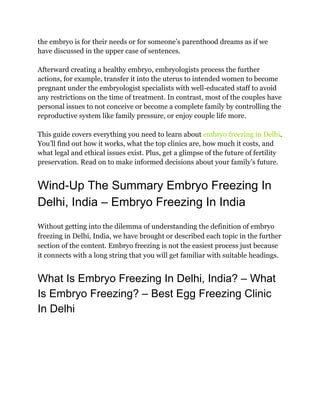 Embryo Freezing In Delhi For Future IVF Treatment | PDF