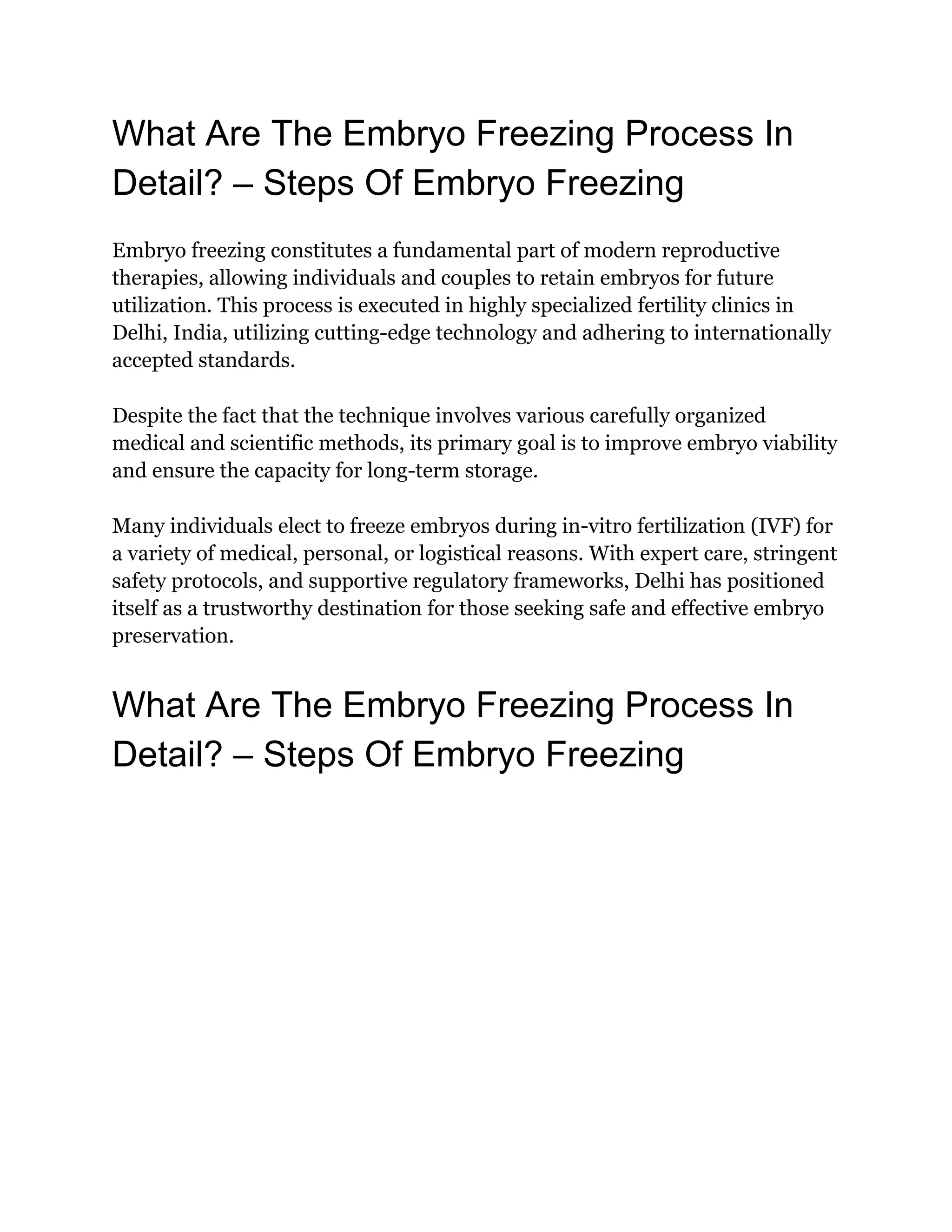 Embryo Freezing In Delhi For Future IVF Treatment | PDF
