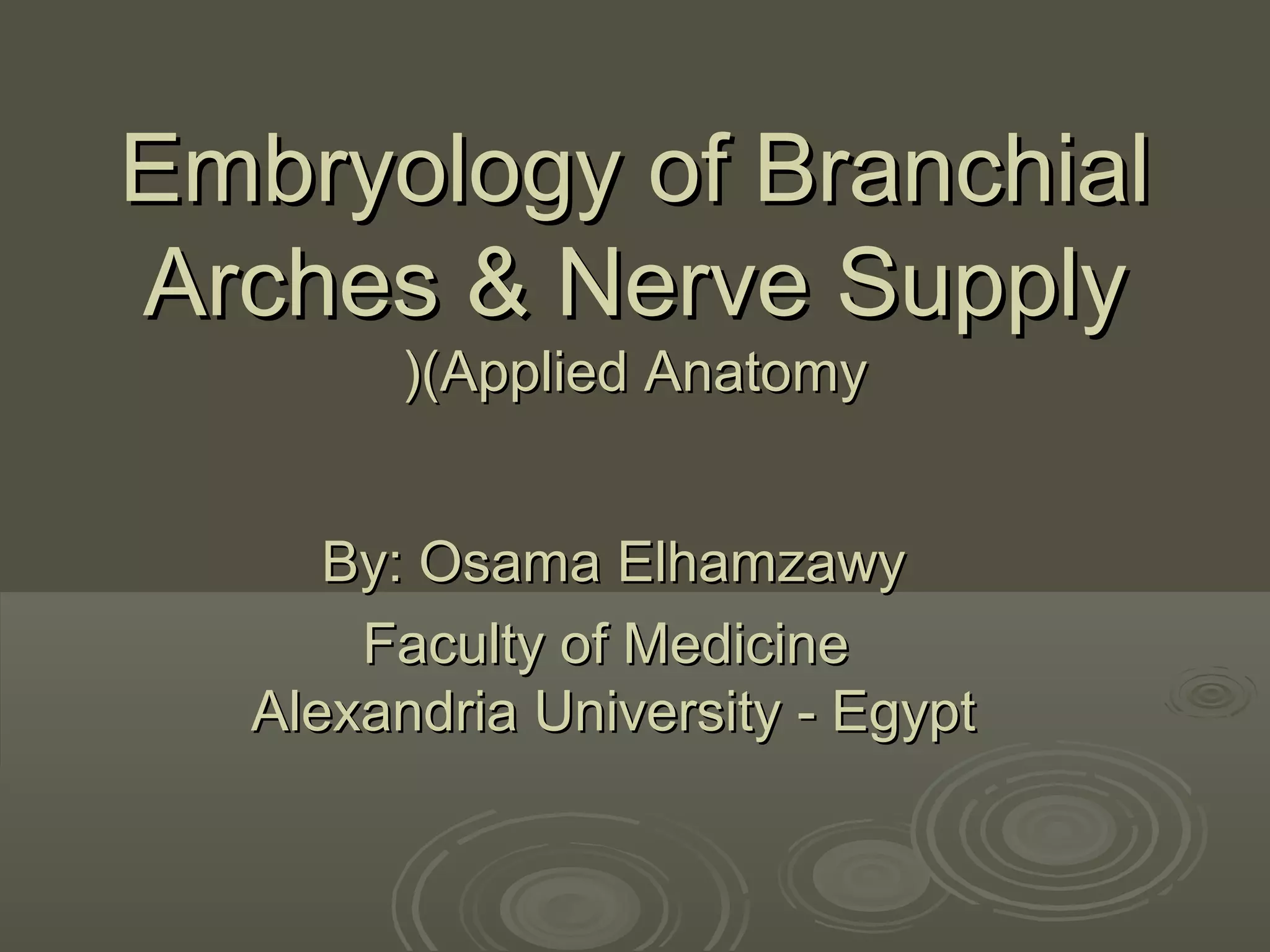 Embryology of branchial arches applied anatomy by osama elhamzawy | PPT