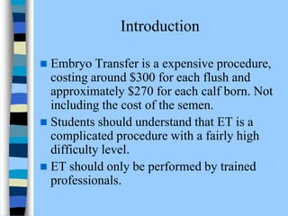 Embryo transfer in cattle knowledge about cattle | PPT