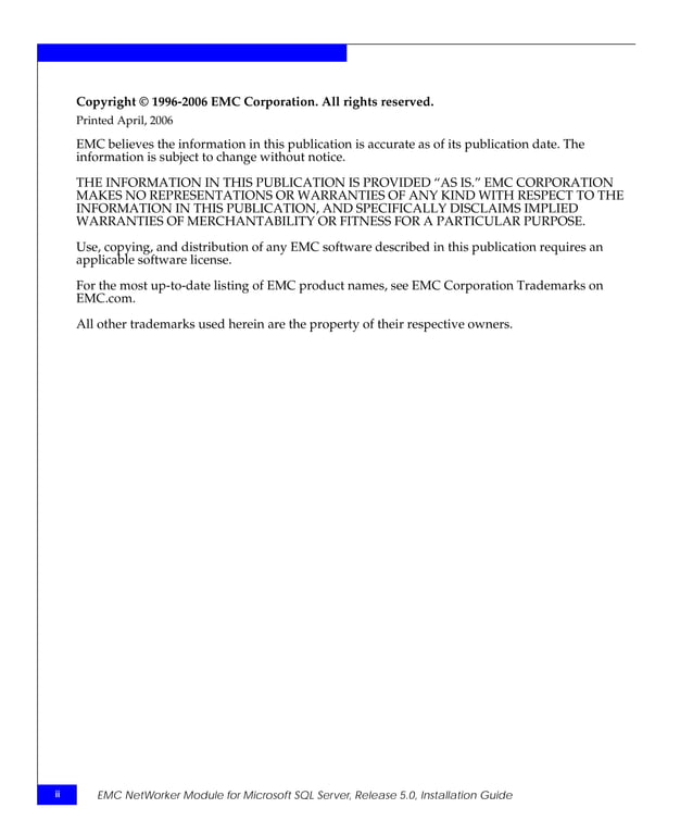 EMC NetWorker Module for Microsoft SQL Server, Release 5.0 | PDF