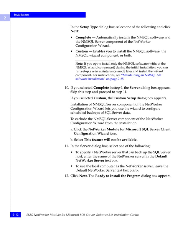 EMC NetWorker Module for Microsoft SQL Server, Release 5.0 | PDF