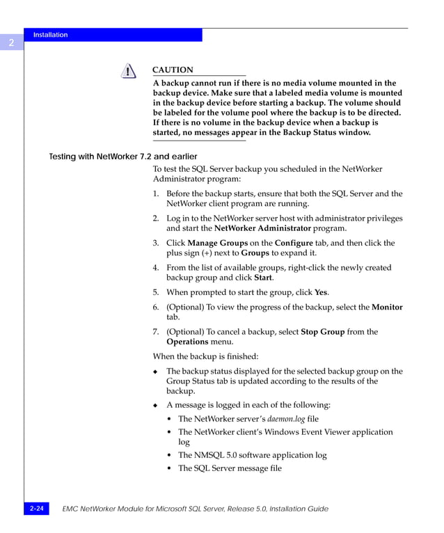 EMC NetWorker Module for Microsoft SQL Server, Release 5.0 | PDF