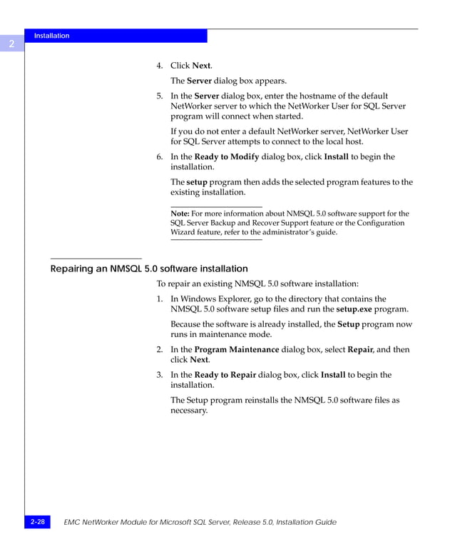EMC NetWorker Module for Microsoft SQL Server, Release 5.0 | PDF