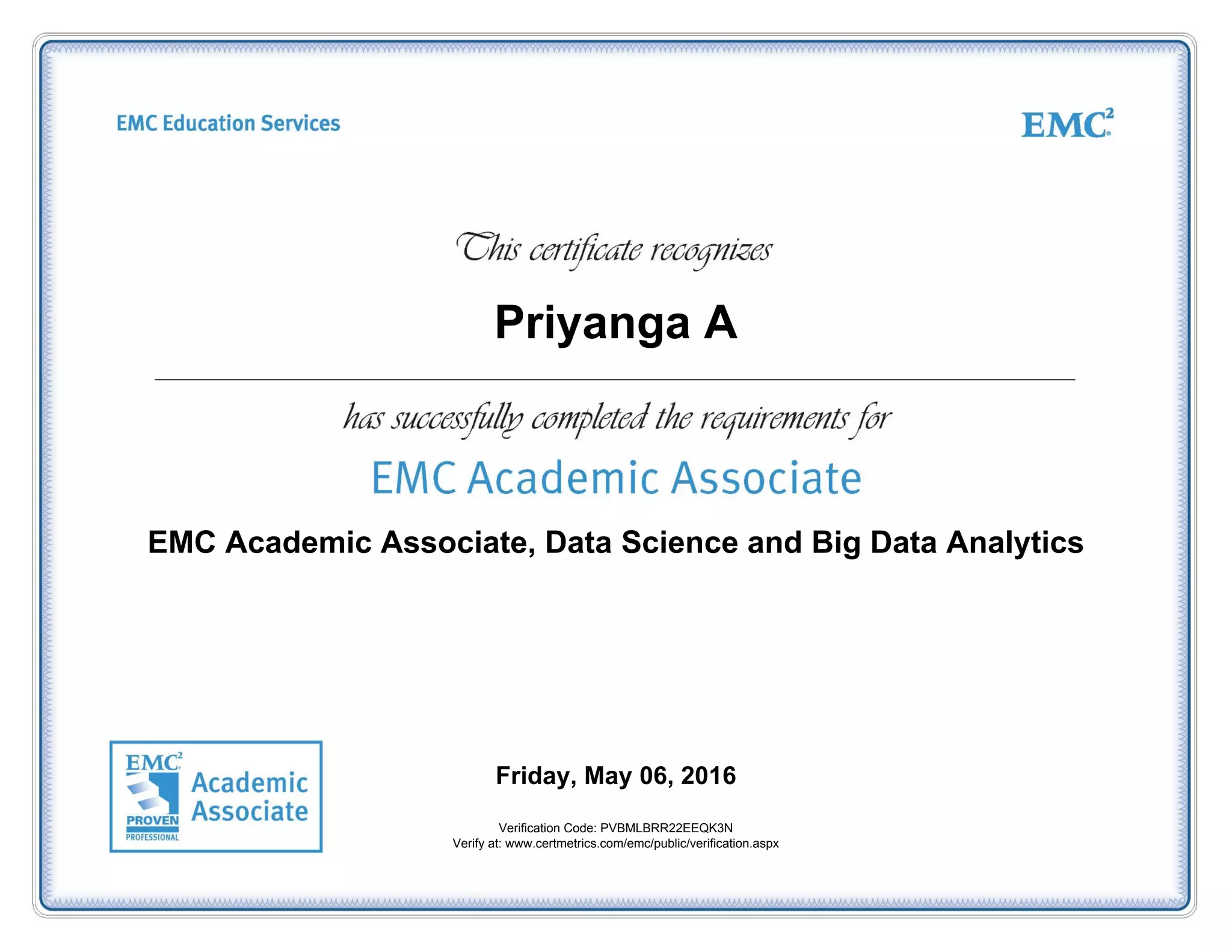Emc academic associate, data science and big data analytics certificate | PDF | Business ...