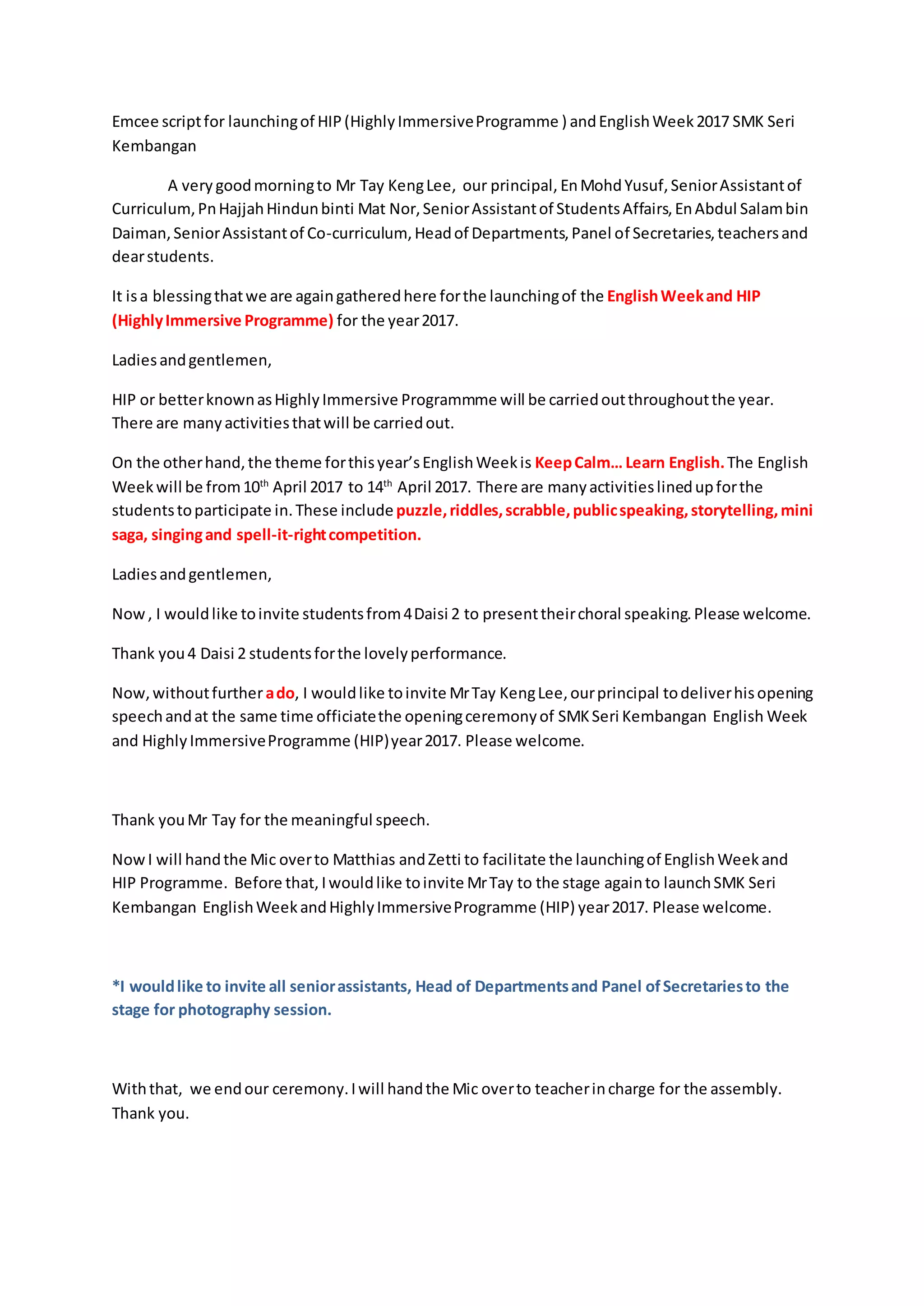 Emcee script eng n hip | DOCX