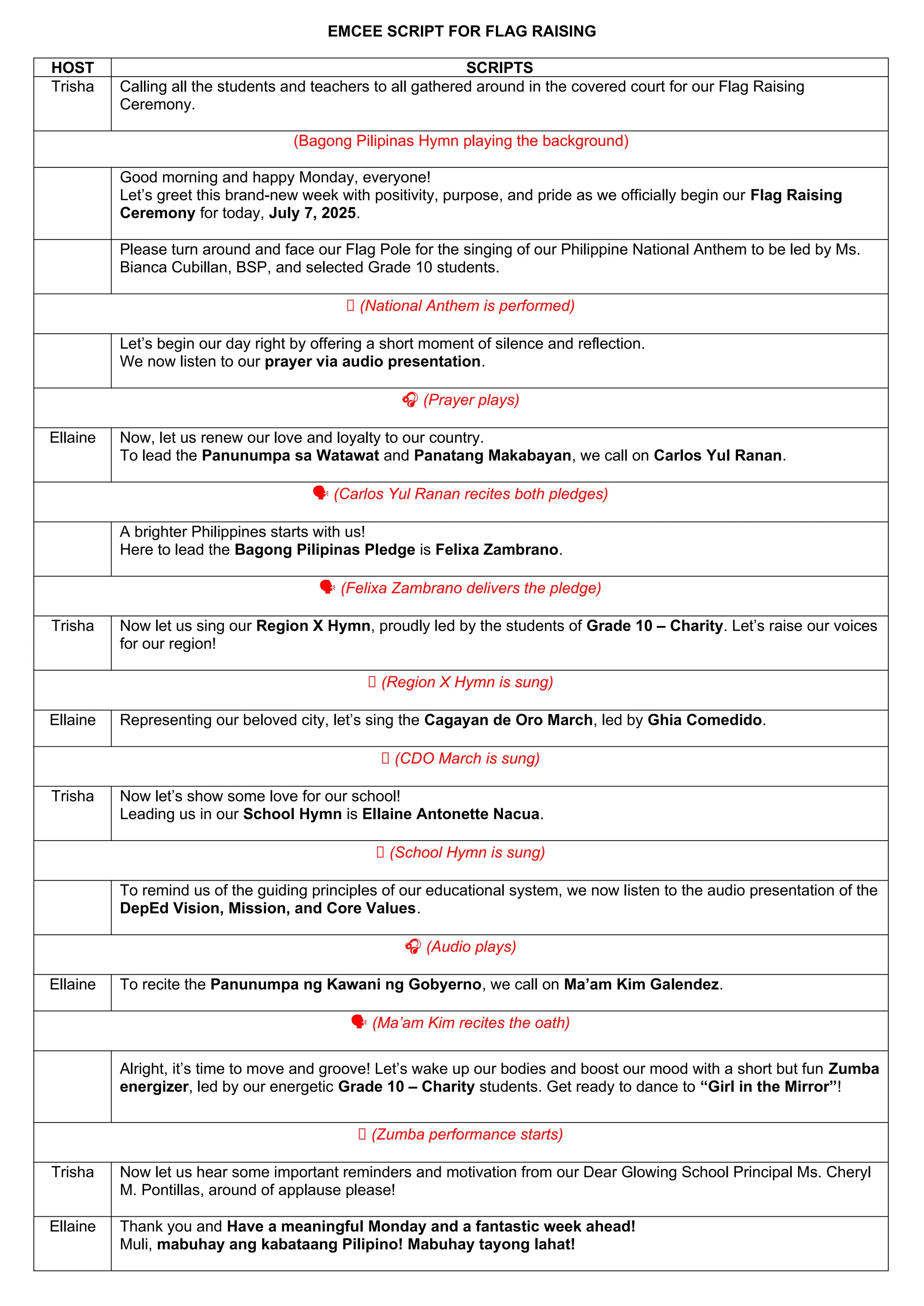EMCEE SCRIPT FOR FLAG RAISING ceremony deped | DOCX