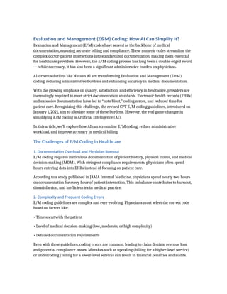 Evaluation and Management (E&M) Coding: Nutaan AI | PDF