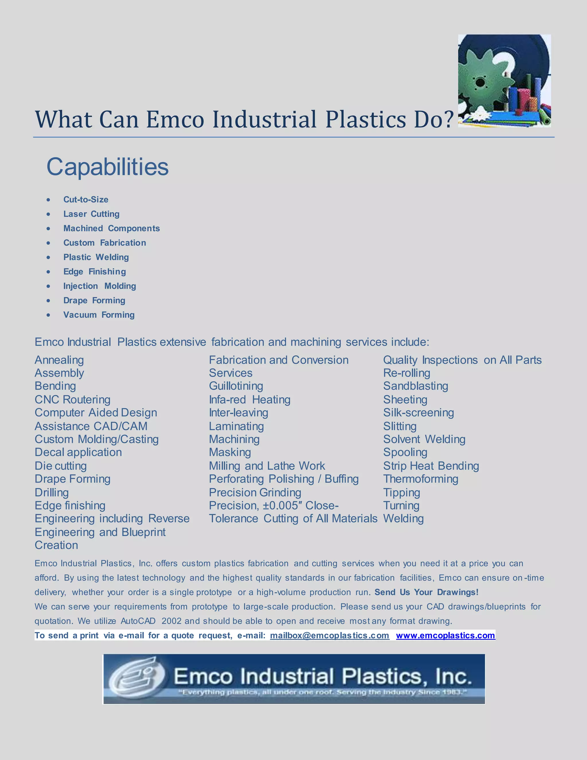 Emco Industrial Plastics: Capabilites | DOCX