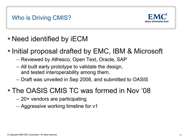 EMC World 2009 - Standards: CMIS | PPT
