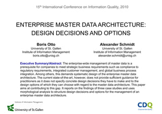 Enterprise Master Data Architecture: Design Decisions and Options | PPT