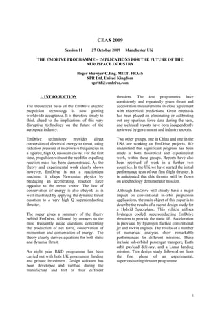Emdrive Ceas 2009 Paper | DOC