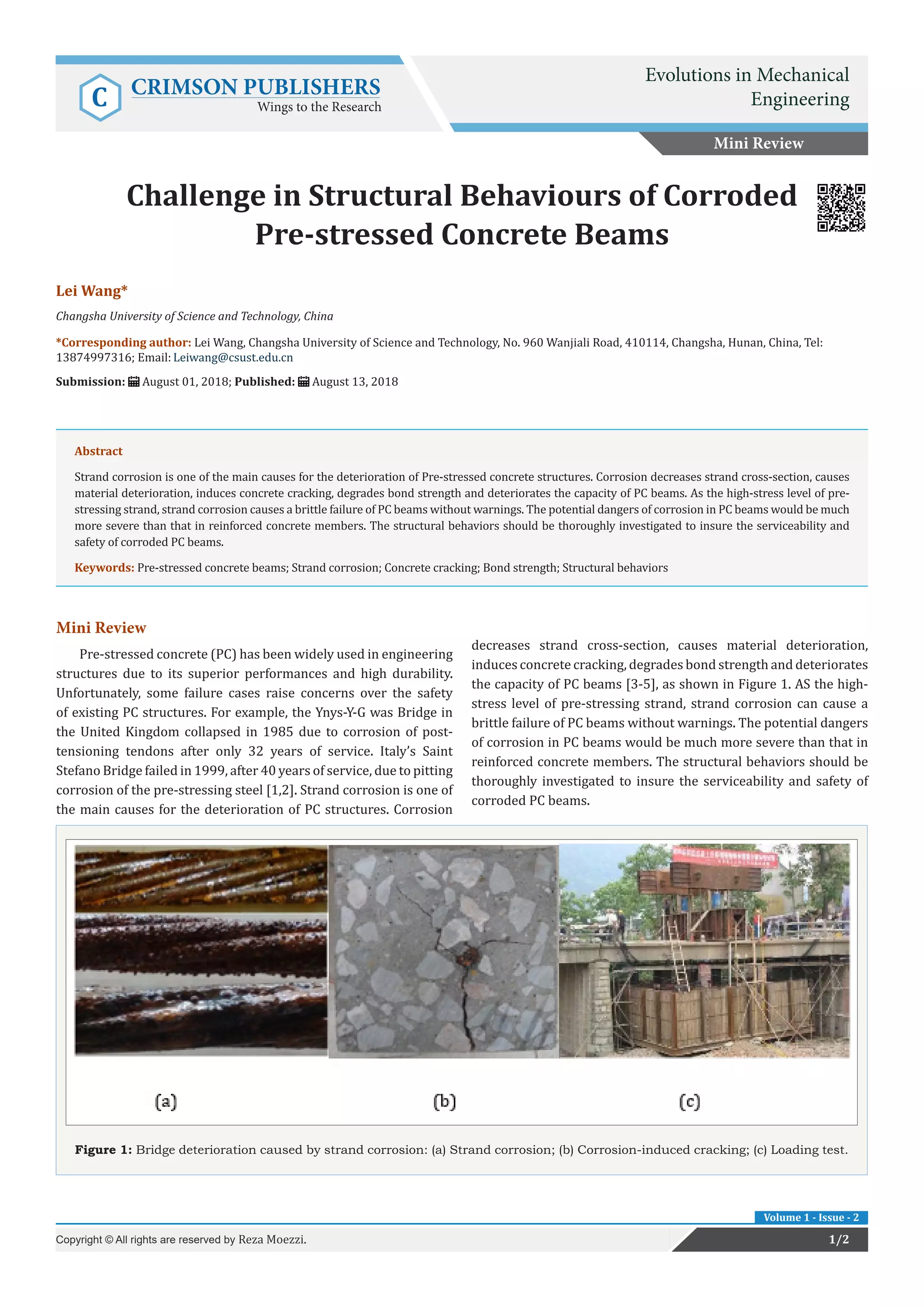 Crimson Publishers-Challenge in Structural Behaviours of Corroded Pre ...