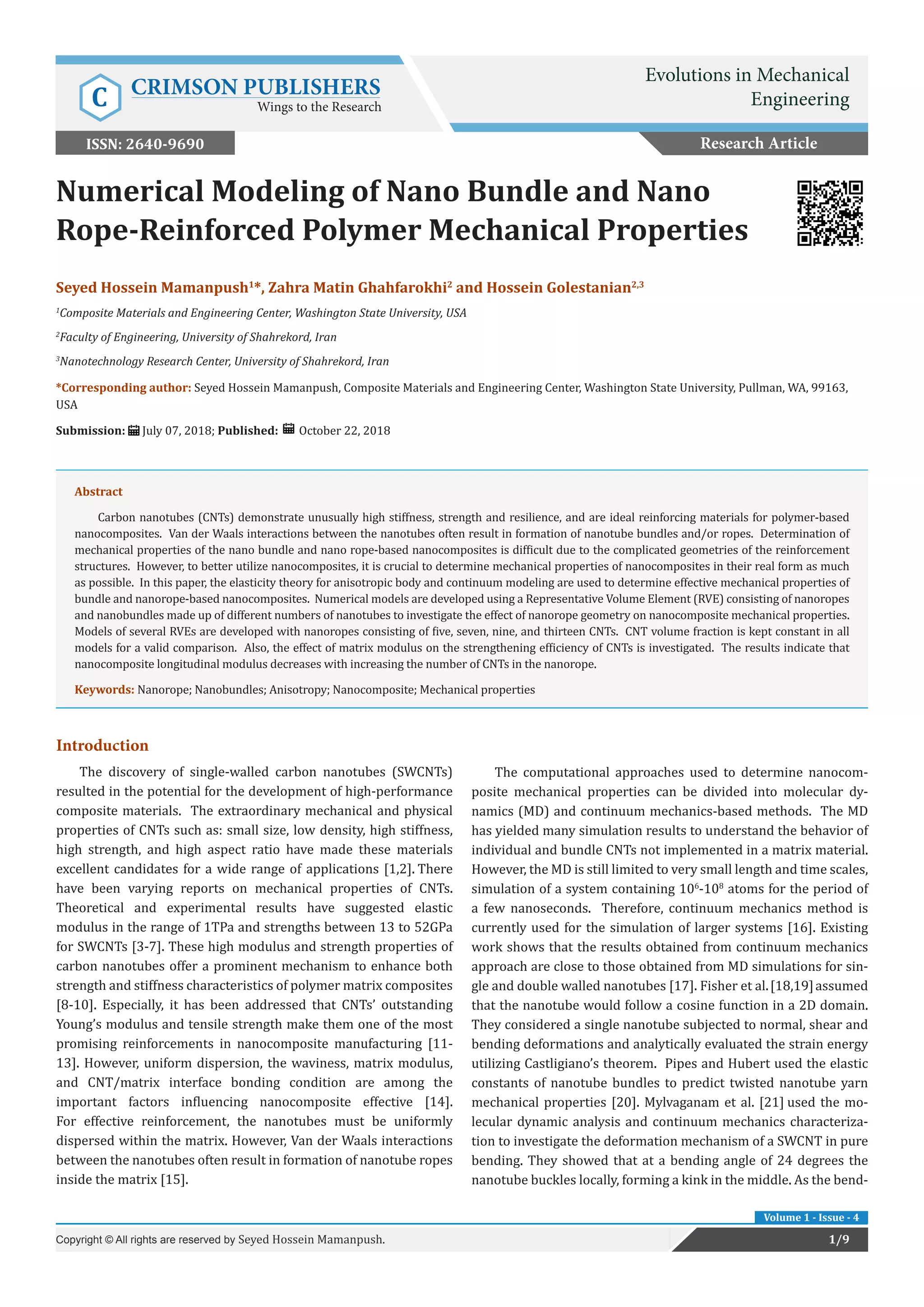 Numerical Modeling of Nano Bundle and Nano Rope-Reinforced Polymer Mechanical Properties ...
