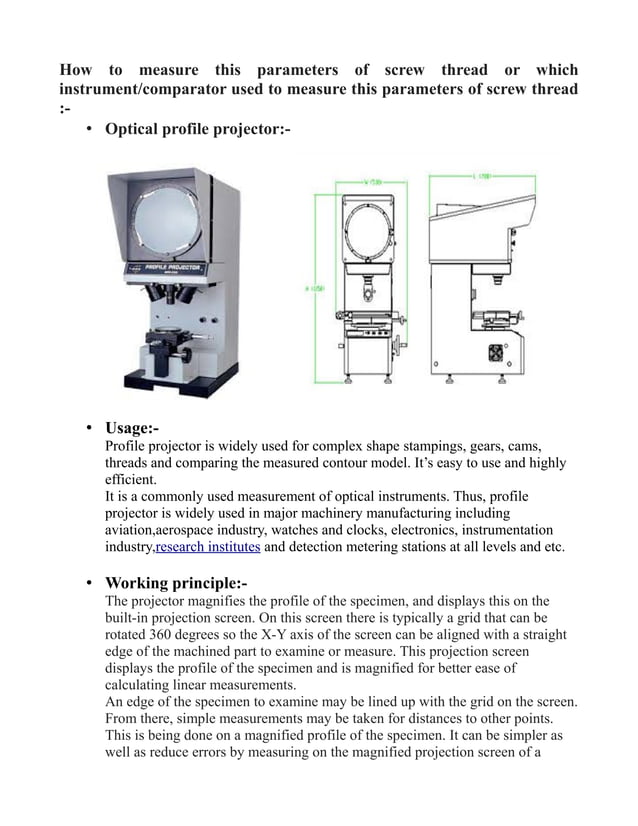 screw thread terminology and measurement by optical profile projector ...