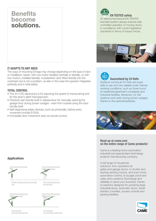 Emega- OPERATOR FOR OVERHEAD GARAGE DOORS UP TO 14 M² (150 FT²) | PDF ...