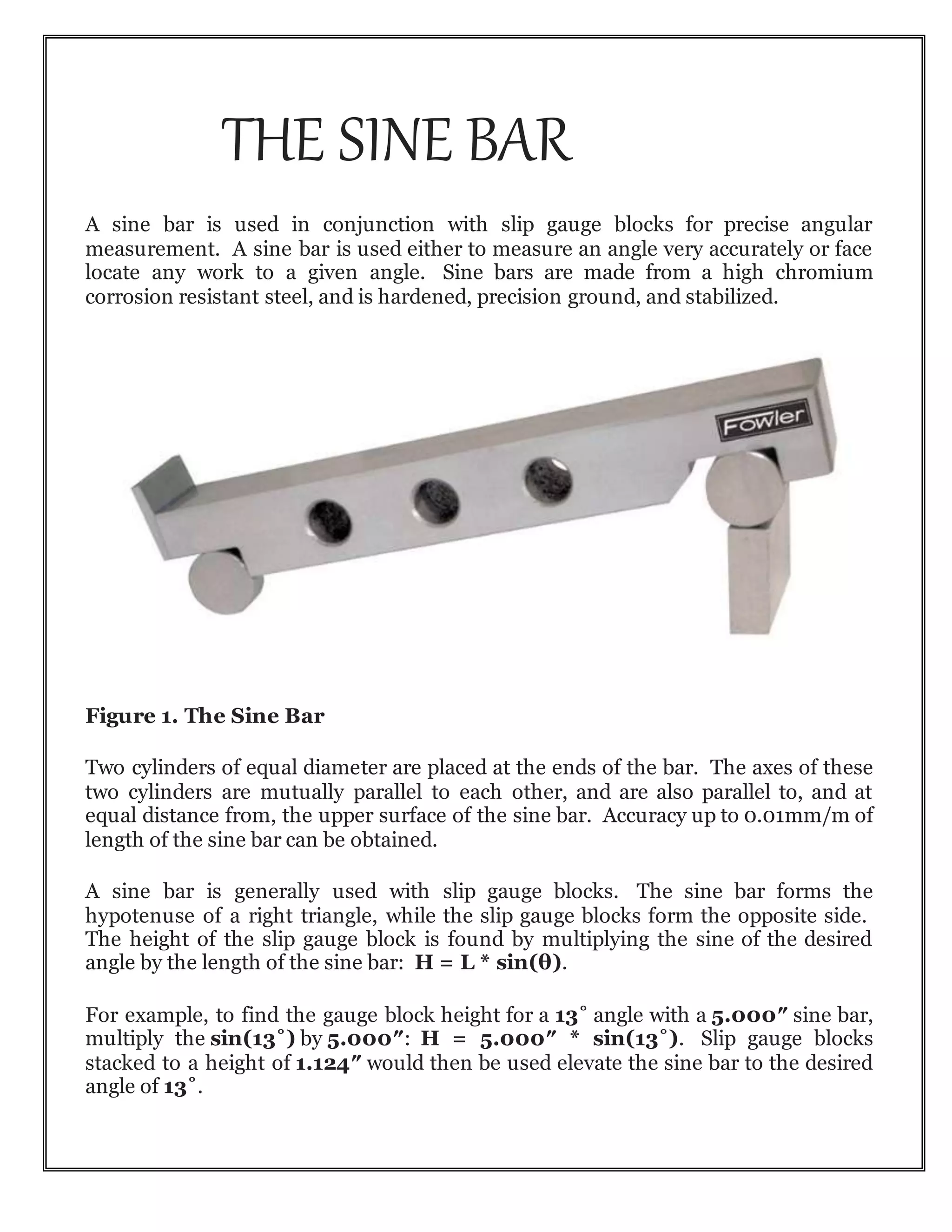 The sine bar use and application. | DOC