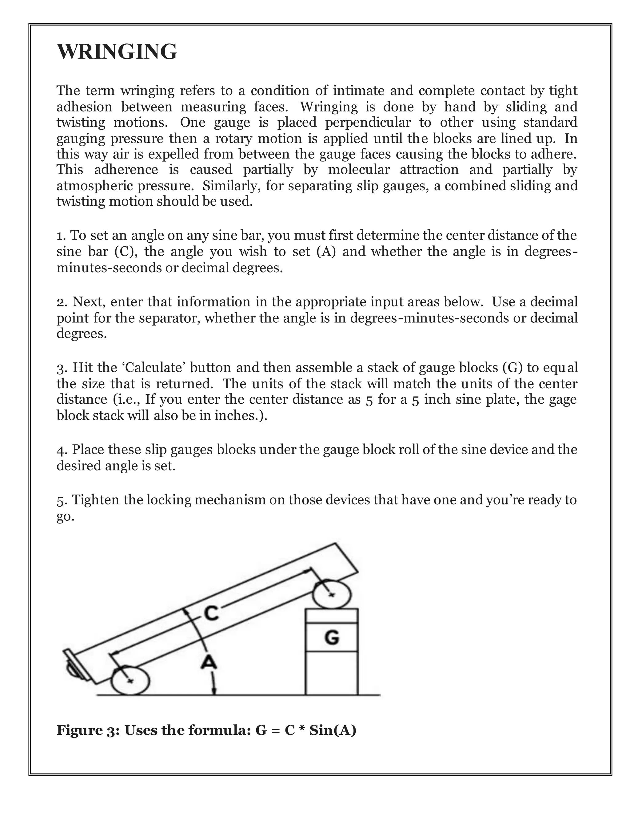 The sine bar use and application. | DOC