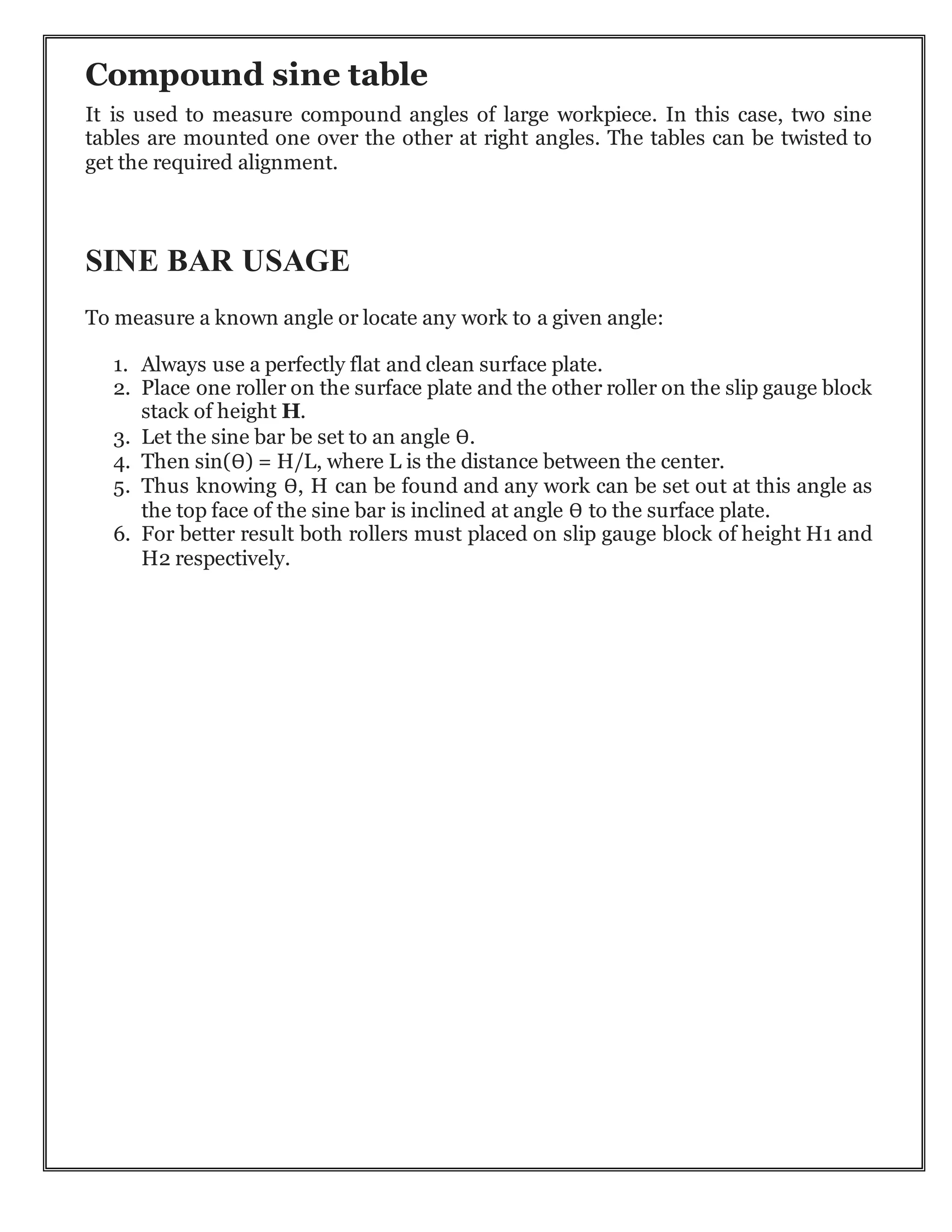 The sine bar use and application. | DOC