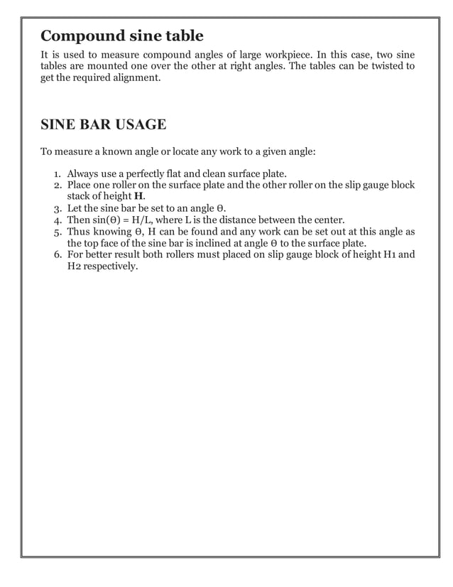 The sine bar use and application. | DOC