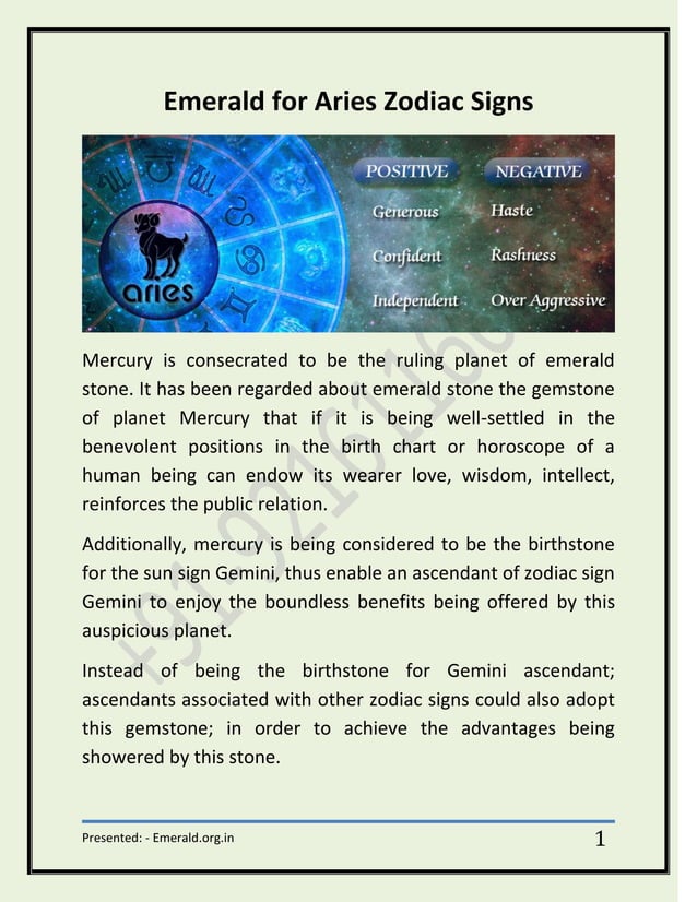 Emerald for aries zodiac signs | PDF | Astrology | Religion & Spirituality