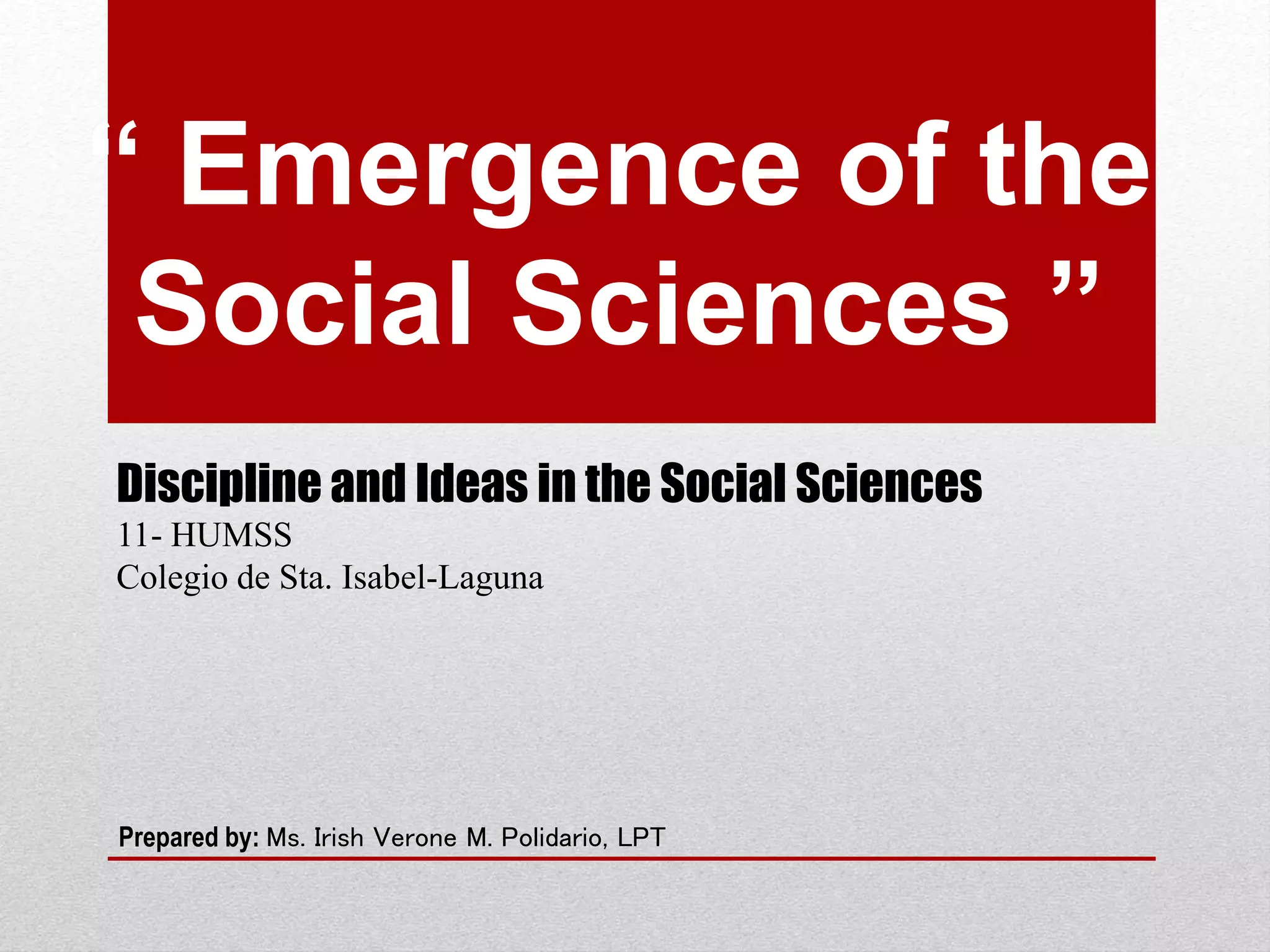 EMERGENCE OF THE SOCIAL SCIENCES | PPTX
