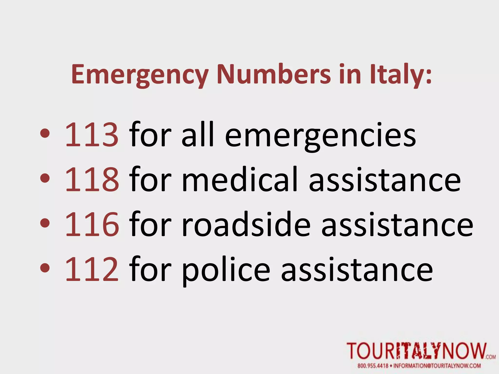 Emergency Numbers In Italy PDF