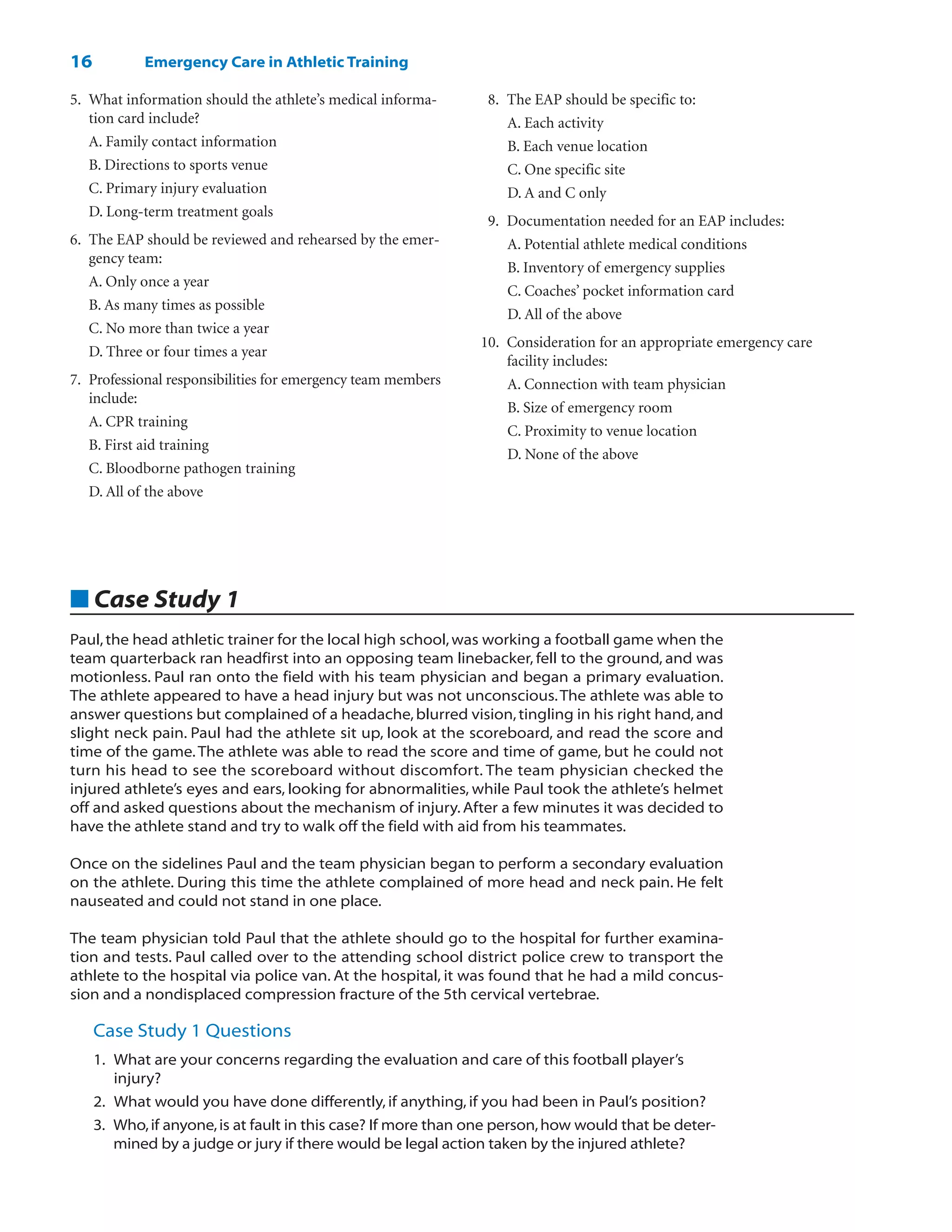 Emergency Care in Athletic Training | PDF