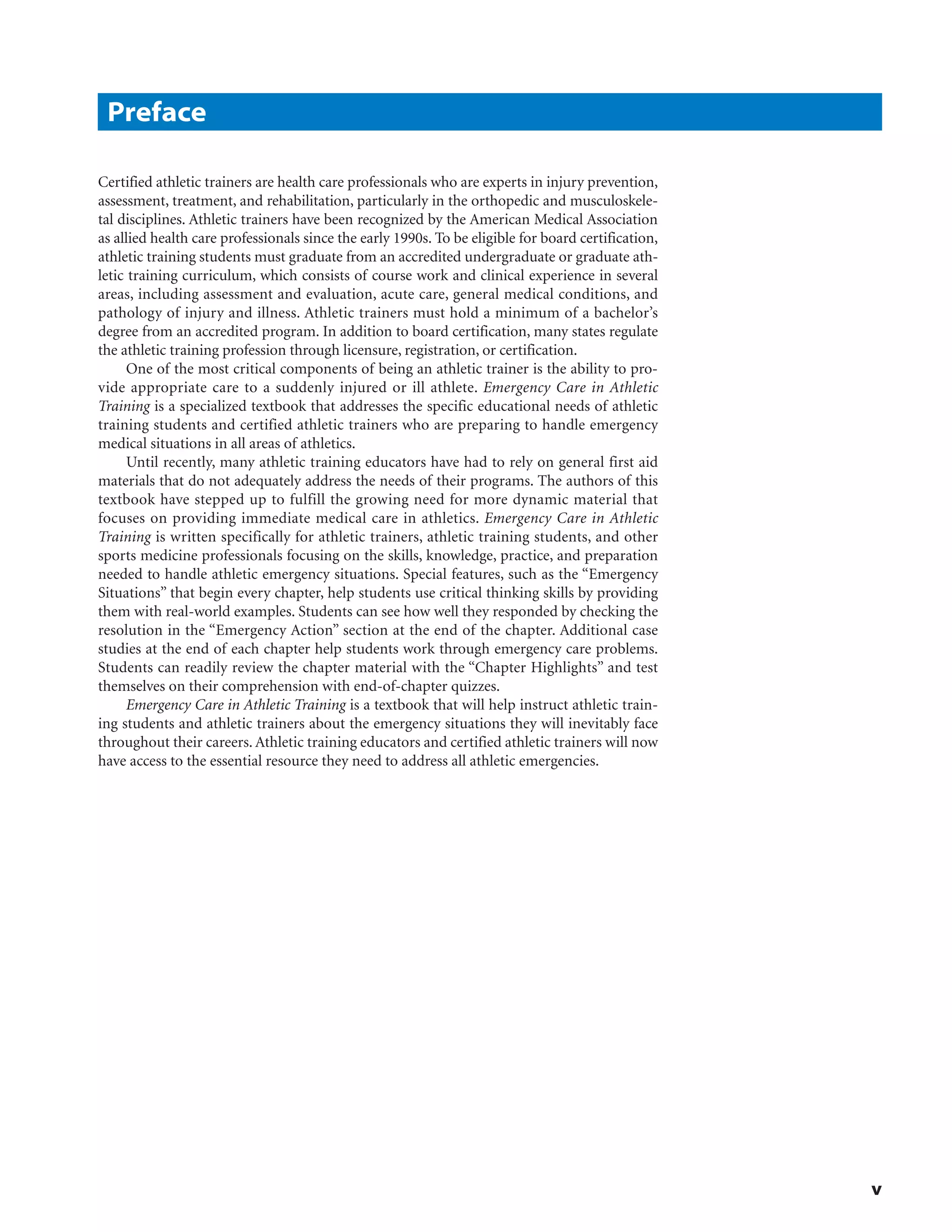 Emergency Care in Athletic Training | PDF