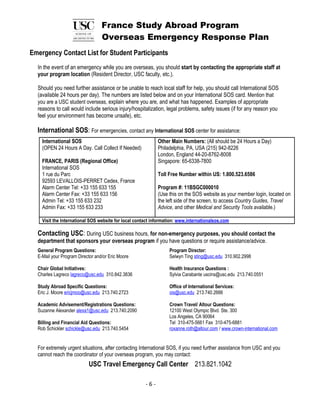 Emergency Response Plan for France Semester | PDF
