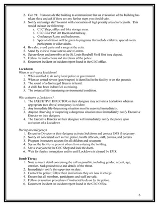 Emergency action plan updated 2011 | DOC | First Aid | Injuries