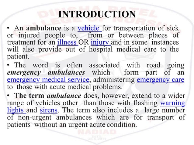 Emergency ambulance service | PPSX | First Aid | Injuries