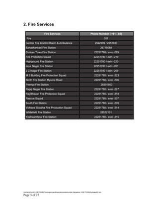 Emergency and important contact number bangalore | DOC