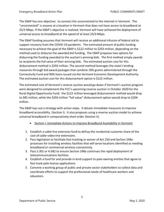 Vermont 2012 Emergency broadband action to May 5, 2020 | PDF