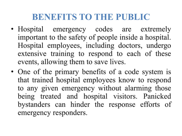Emergency codes in hospital in india PPT | PPTX | First Aid | Injuries