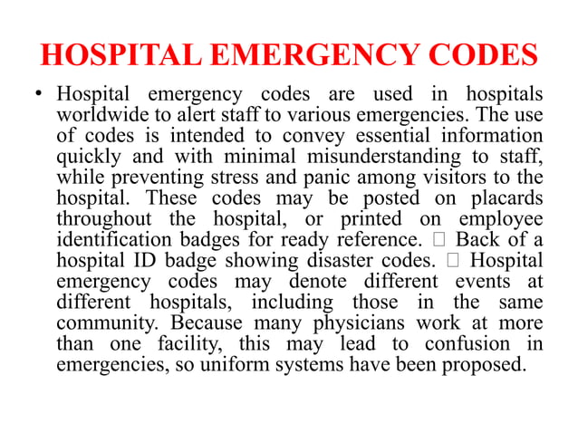 Emergency codes in hospital in india PPT | PPTX | First Aid | Injuries