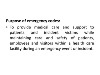 Emergency codes in hospital in india PPT | PPTX | First Aid | Injuries