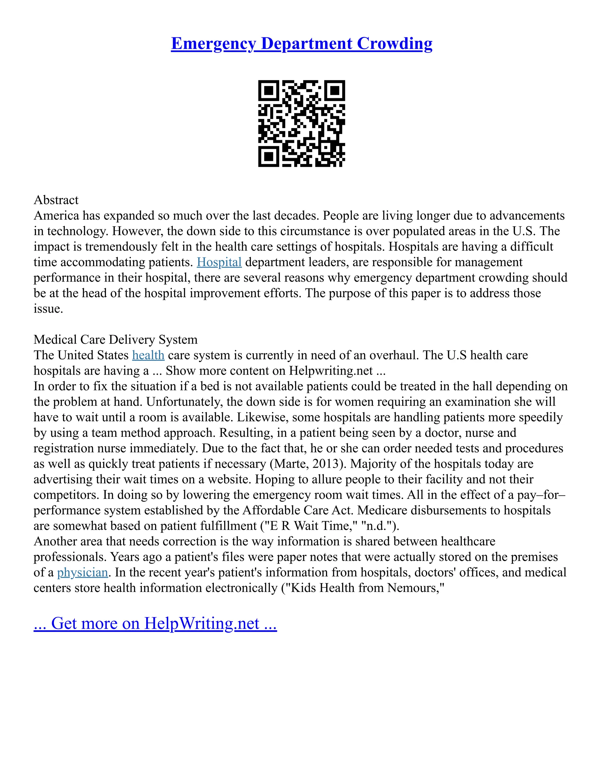 Emergency Department Crowding | PDF