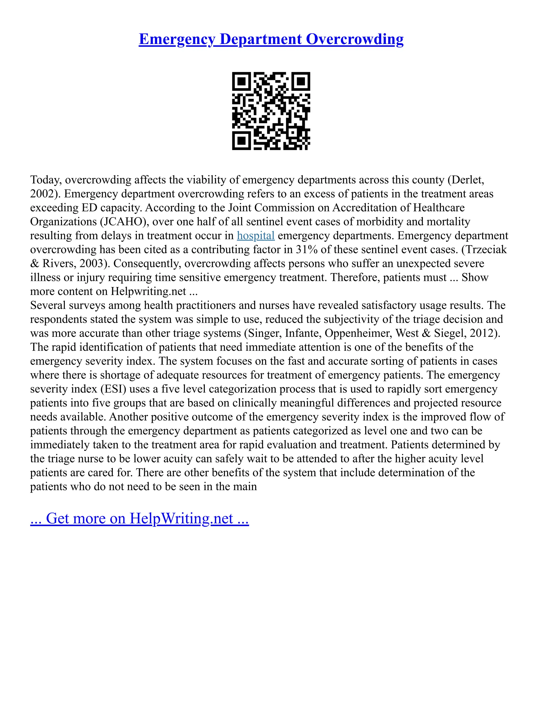 Emergency Department Overcrowding | PDF