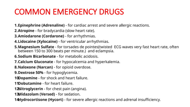 EMERGENCY DRUGS IN A CRASHCART.FOR NURSING STUDENTS.pptx | First Aid | Injuries