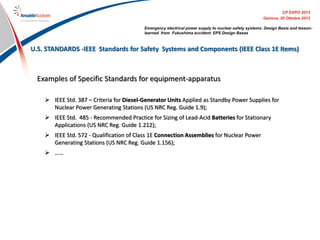 Emergency Electrical Power Supply to Nuclear Safety Systems: design basis and lesson learned ...