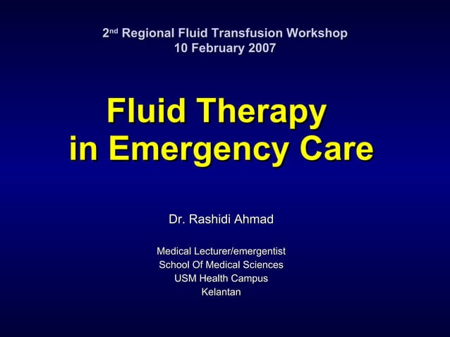 Emergency Fluid Therapy | PPT | First Aid | Injuries