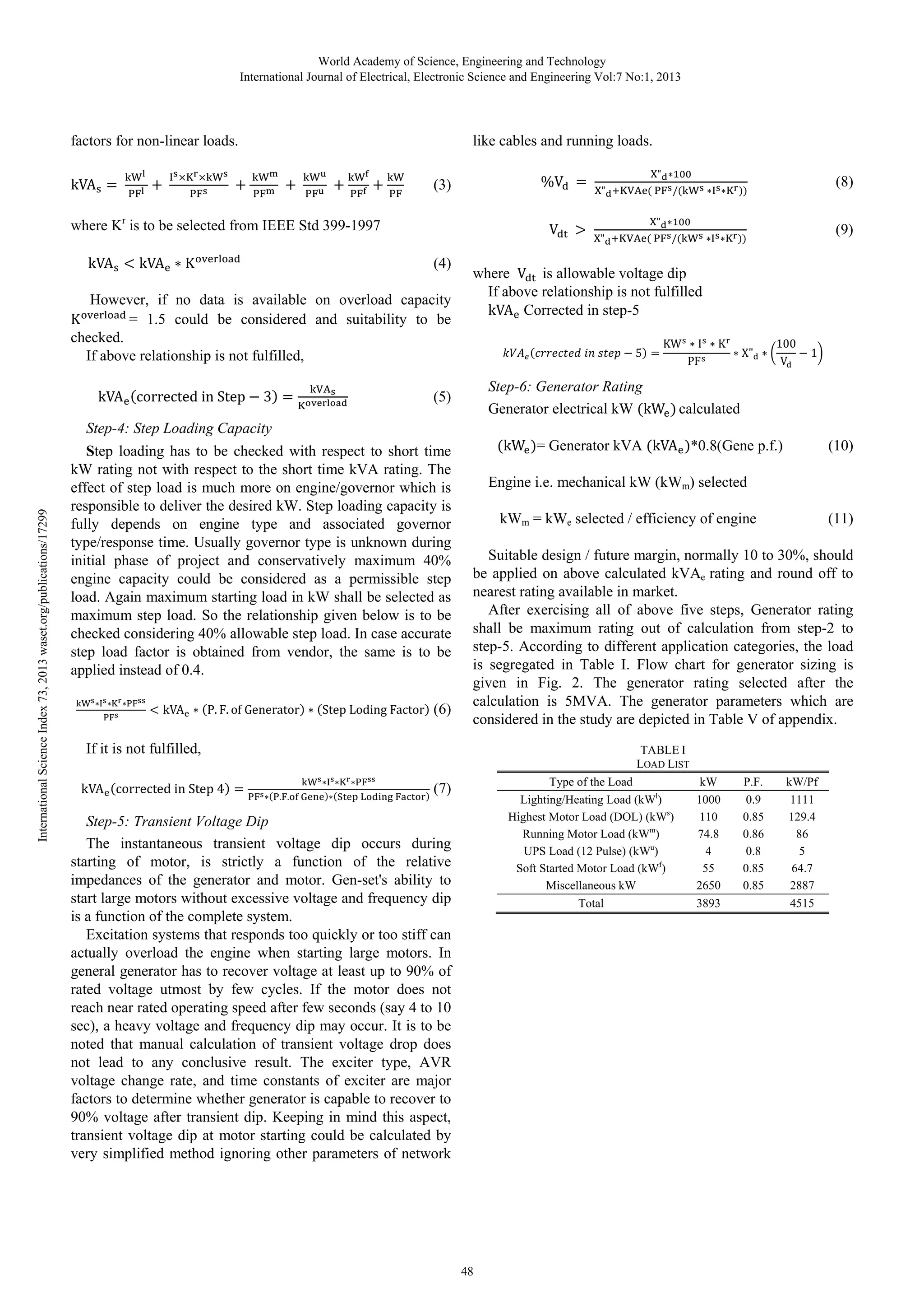 Emergency generator sizing and motor starting analysis | PDF