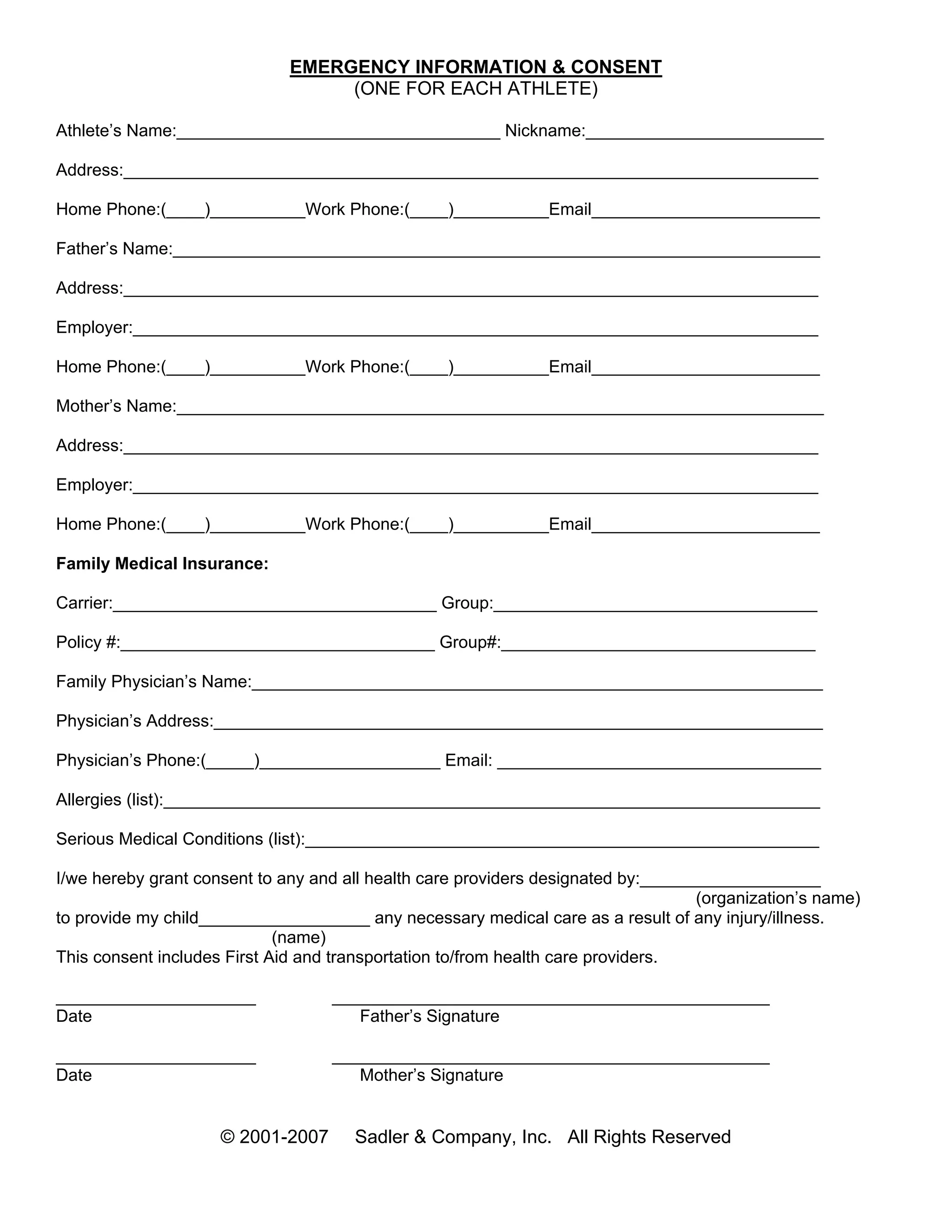 Emergency Information - Medical Consent Form | PDF