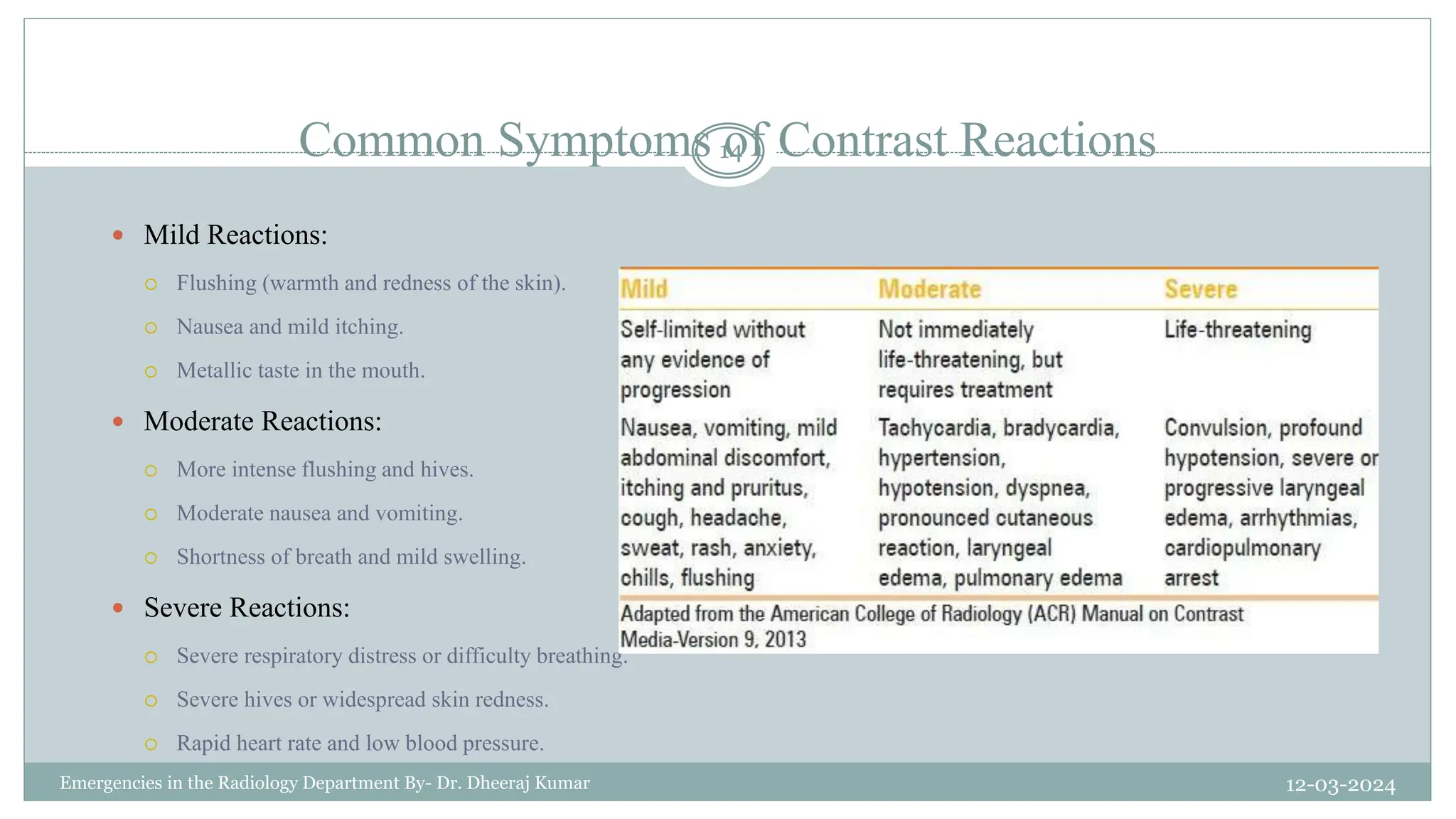 Emergency in Radiology Department.pptx,Contrast Reactions | PPTX