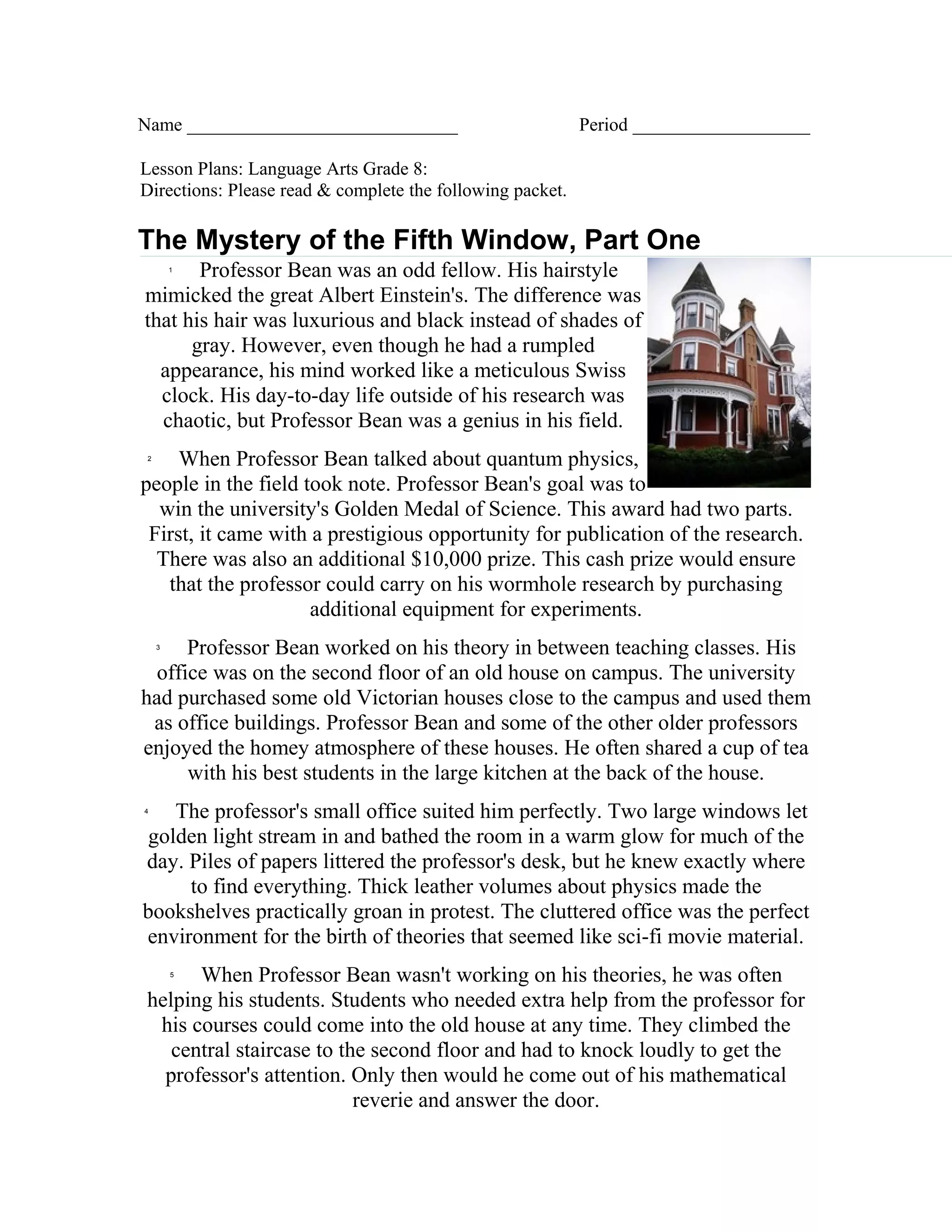 The Mystery of the Fifth Window Part One attachment | DOC