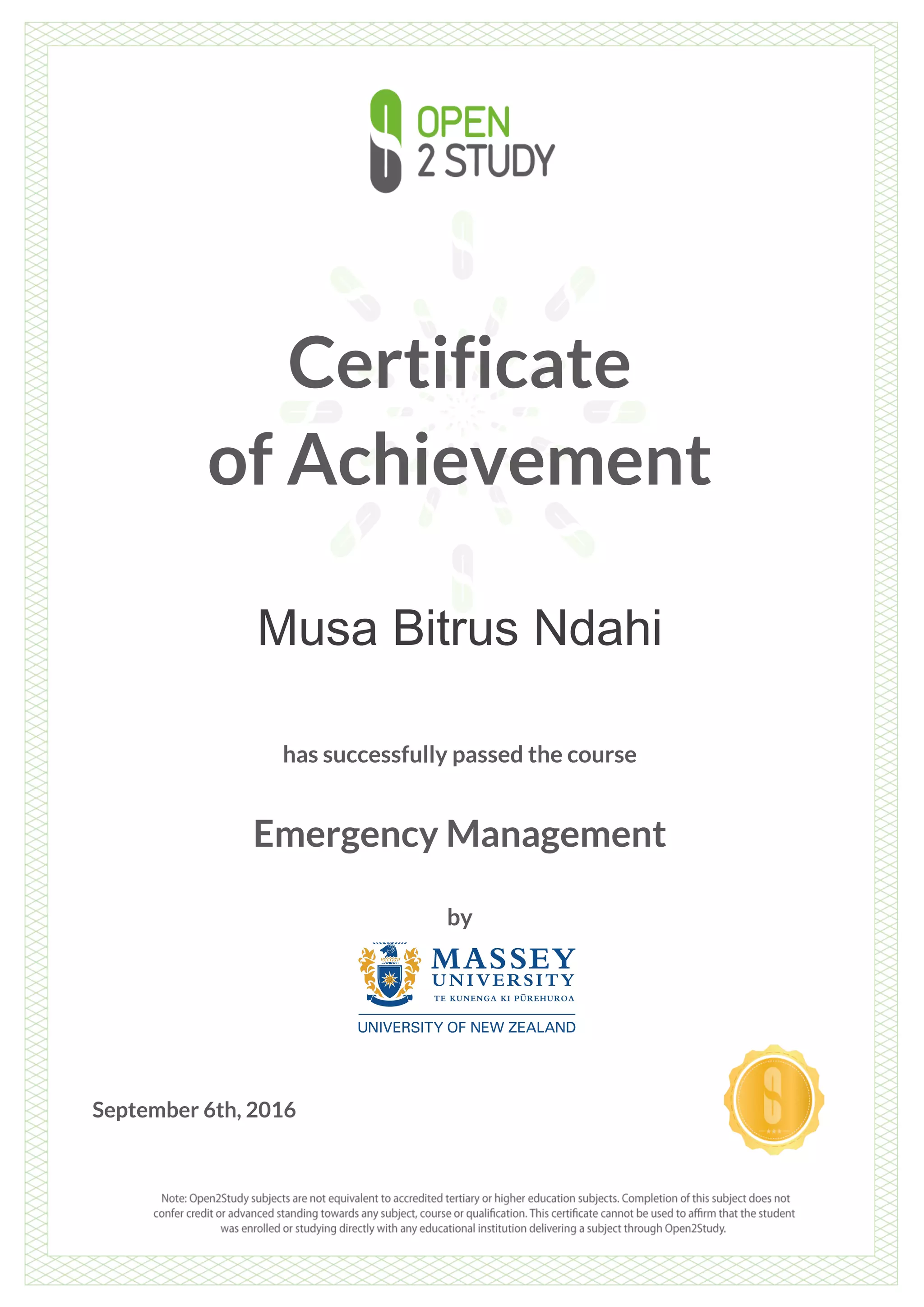 Emergency management course certificate | PDF