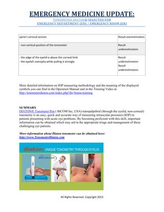 EMERGENCY MEDICINE UPDATE: TONOMETER DIATON SELECTED FOREMERGENCY ...