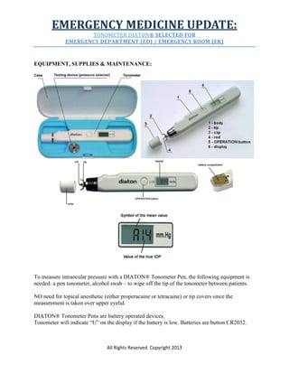 EMERGENCY MEDICINE UPDATE: TONOMETER DIATON SELECTED FOREMERGENCY ...